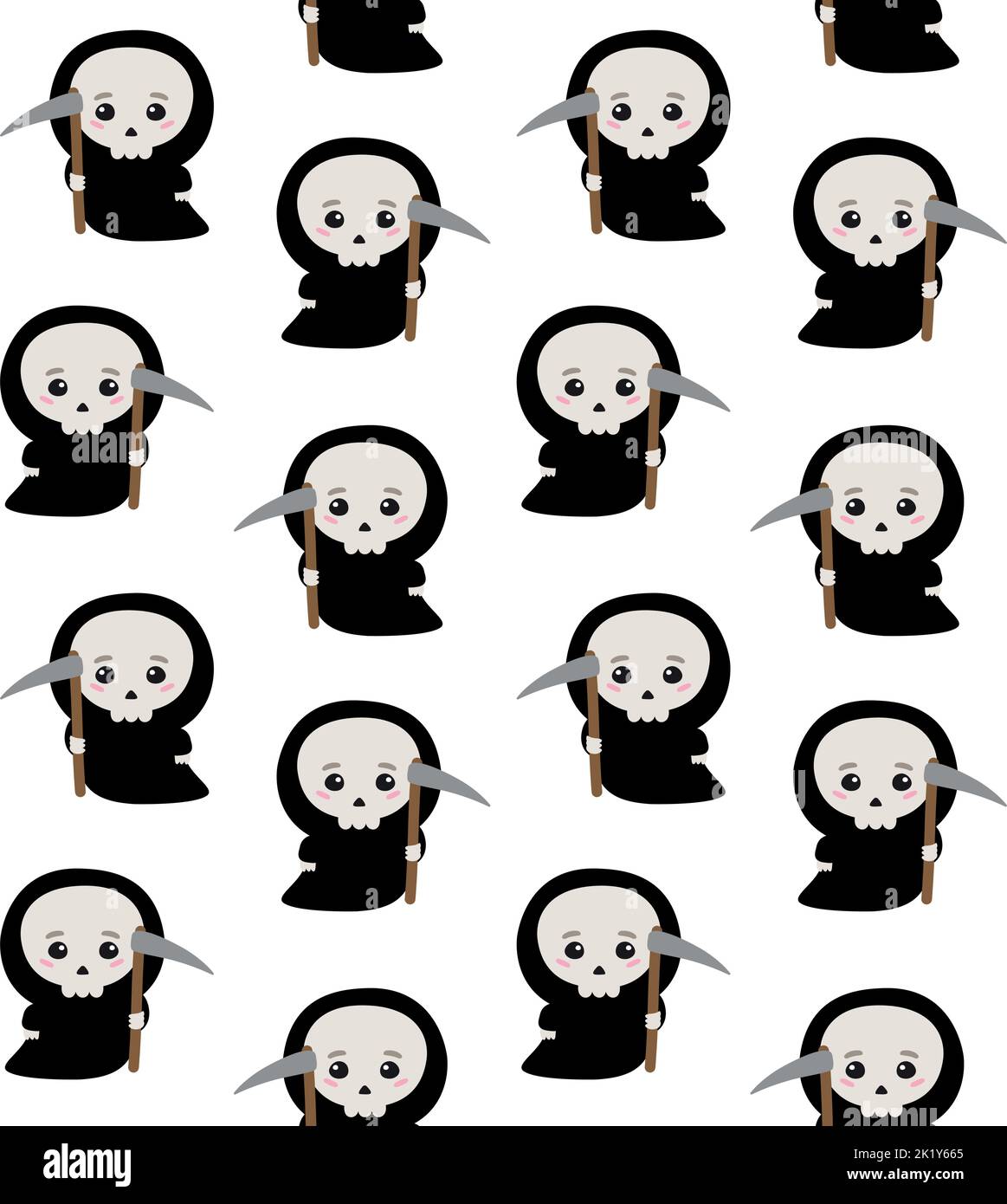 Vector seamless pattern of flat kawaii death isolated on white ...