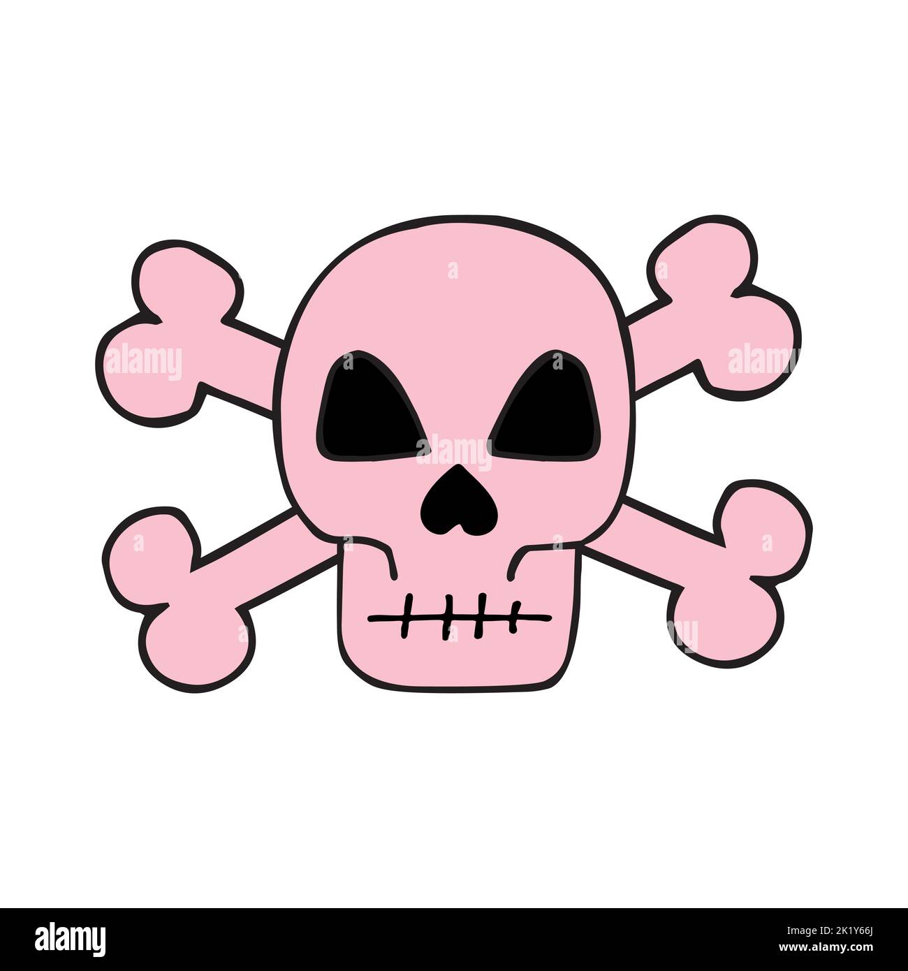 Vector hand drawn doodle sketch pink skull with crossed bones isolated ...