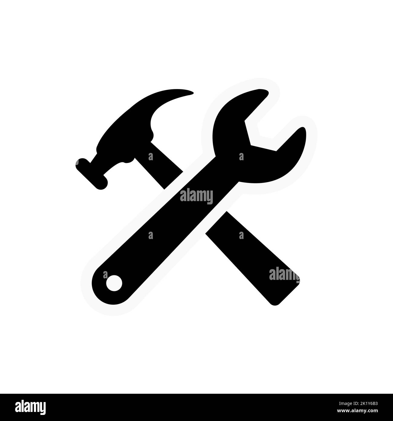 Simple spanner and hammer isolated on white background Icon for apps ...