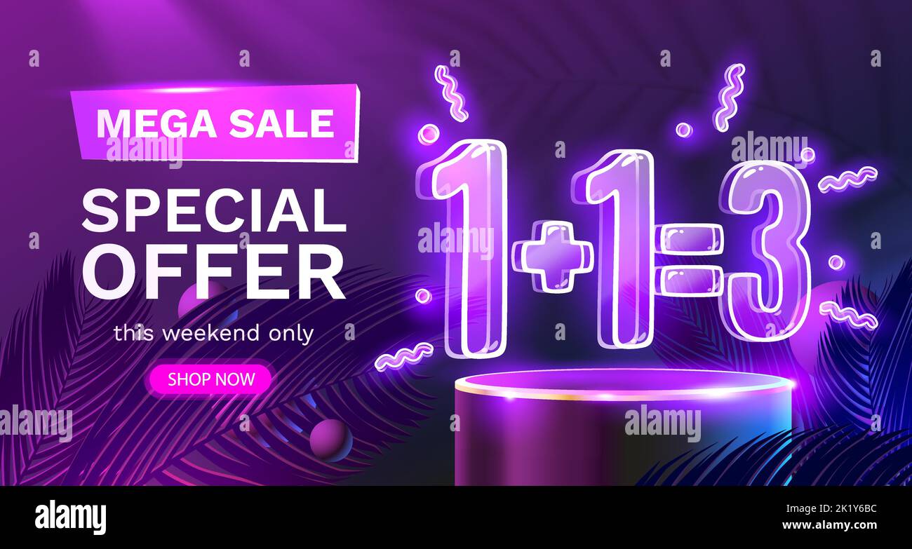 Special offer One plus one equals three, sale off poster. Vector ...