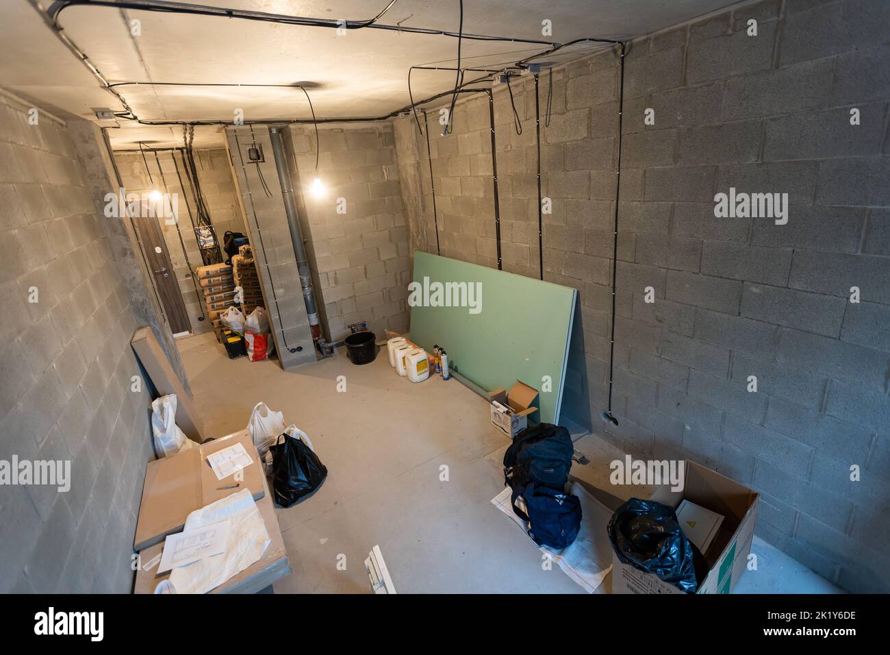 Working process of installing metal frames for plasterboard -drywall ...