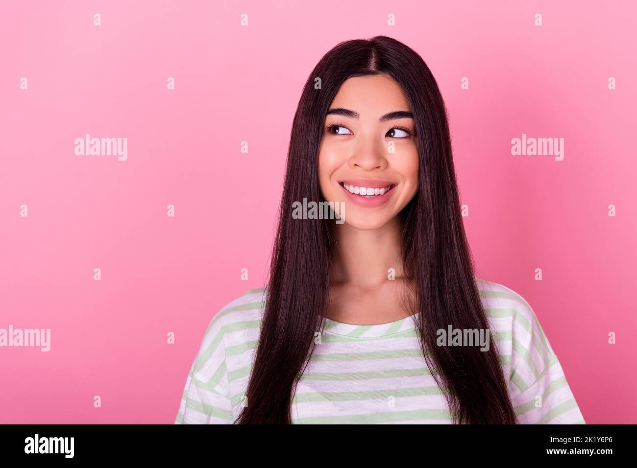 Photo of cheerful pretty filipino lady beaming smile look interested ...