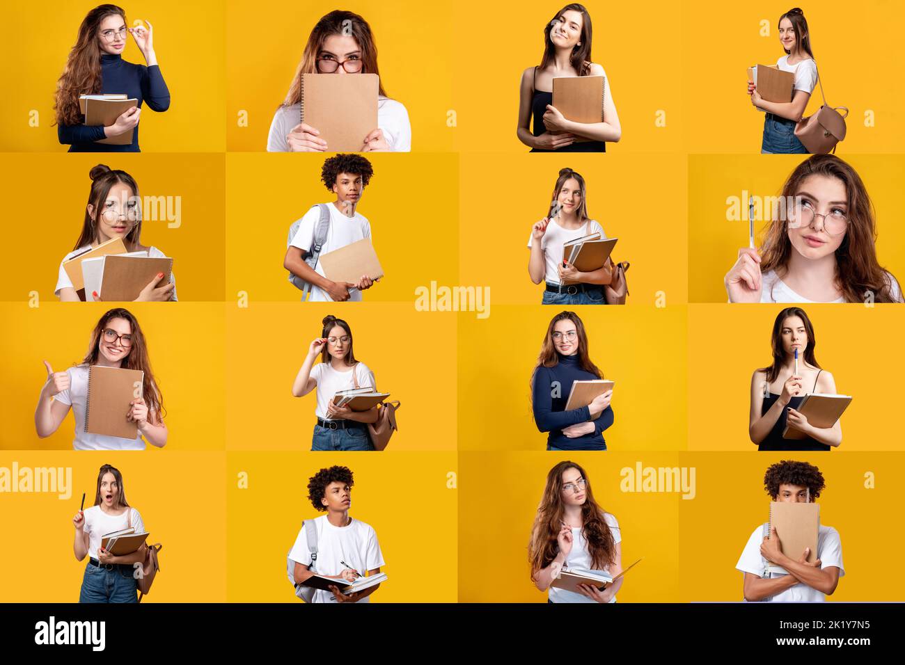 Portrait collage. Higher education. Group of smart ambitious diverse ...