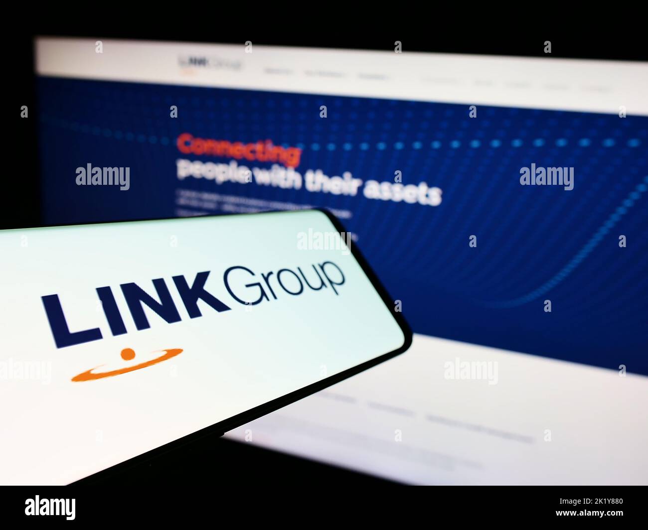 Mobile phone with logo of Australian financial company Link Group on ...