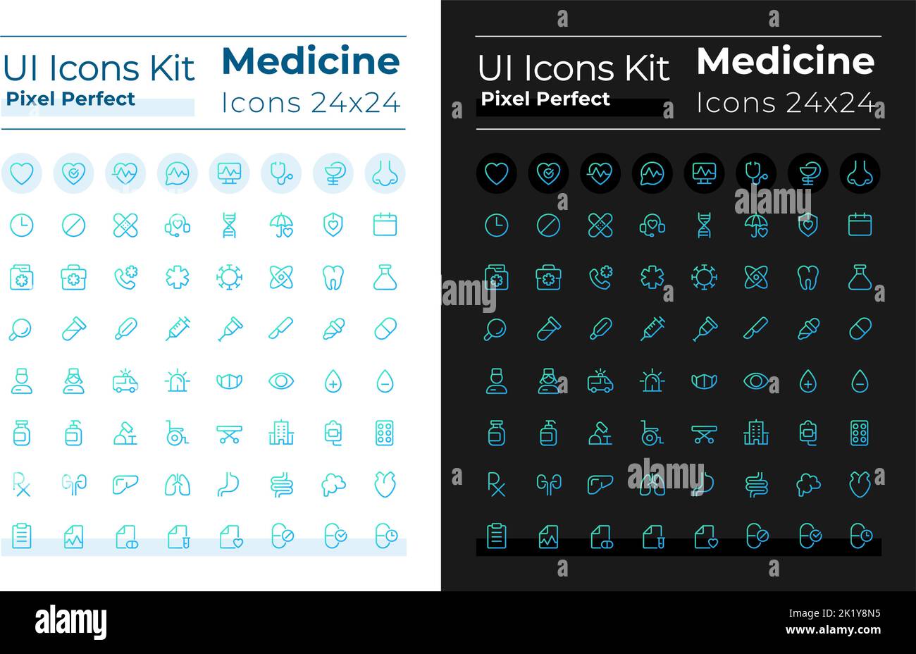 Medicine pixel perfect gradient linear ui icons set for dark, light mode Stock Vector Image ...