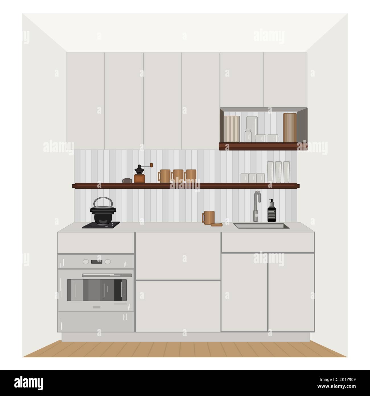 Kitchen interior.Kitchen with furniture,cupboard,fridge, stove, sink ...