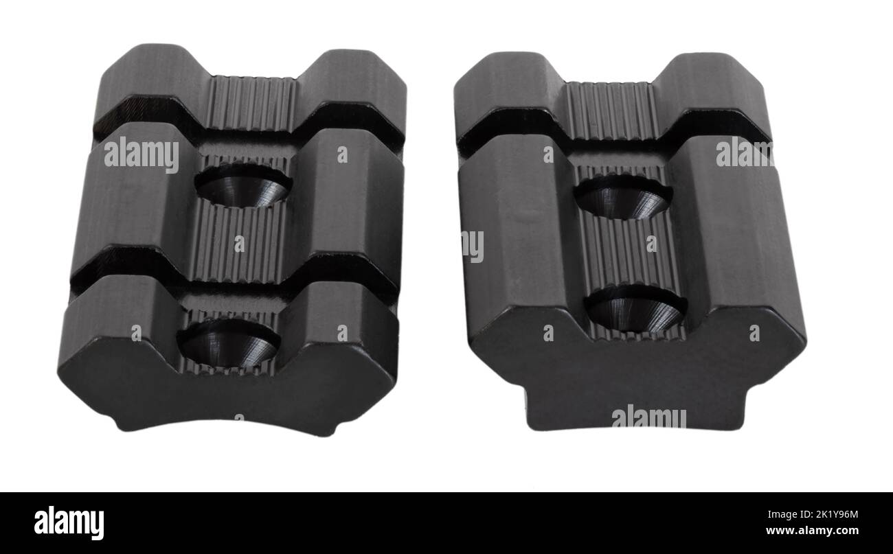 Two bases to hold a riflescope on a gun isolated on white Stock Photo ...