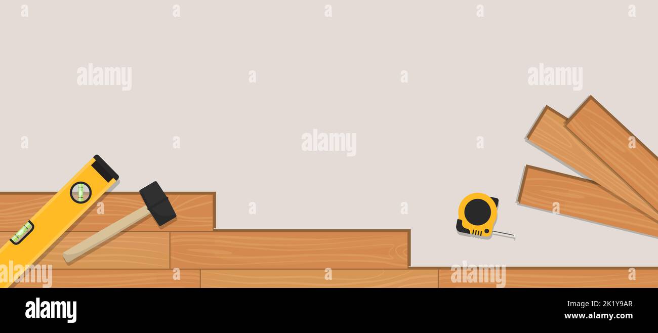 Hardwood flooring professional installation service banner with tools ...