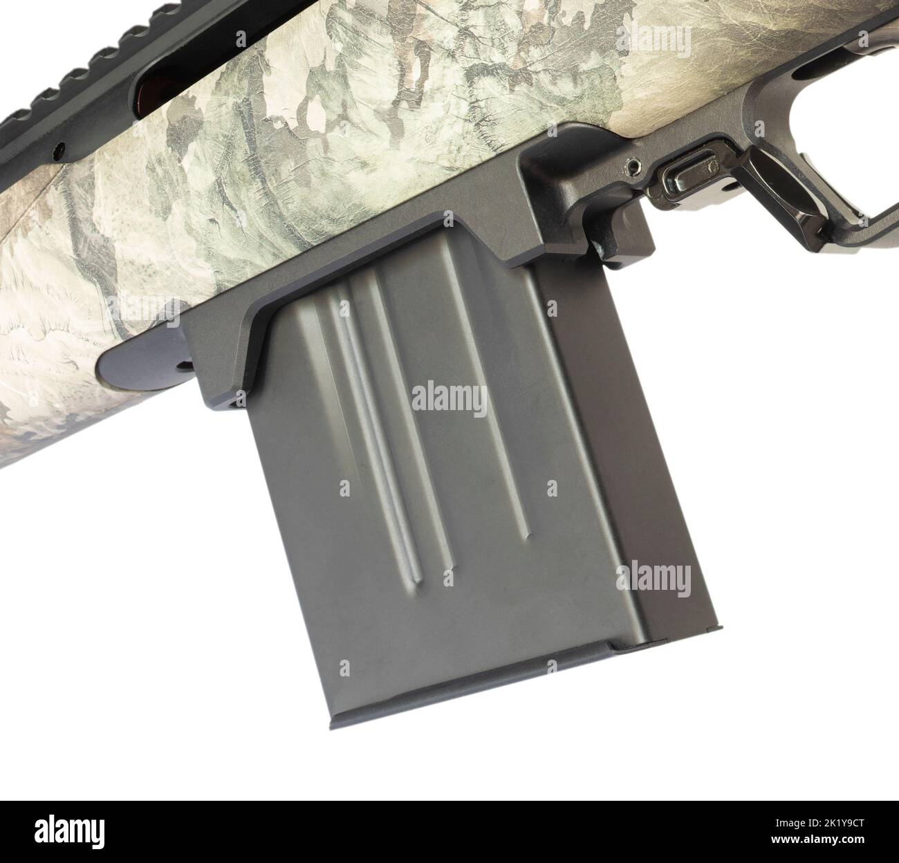 Metal rifle magazine inserted in the gun isolated on white Stock Photo ...