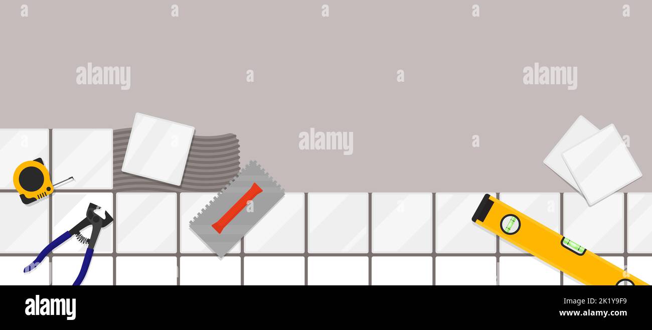 Professional tile installation, banner with tiles and tools, home ...