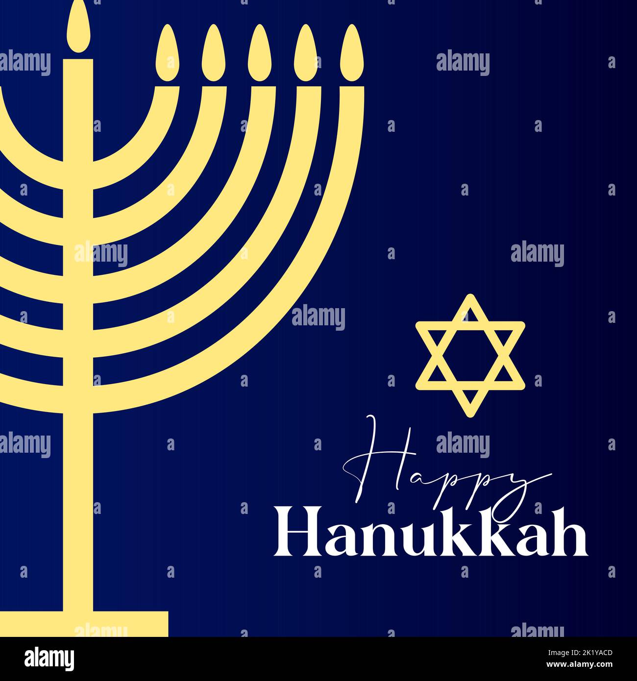 Happy Hanukkah card design with gold symbols on blue color background ...
