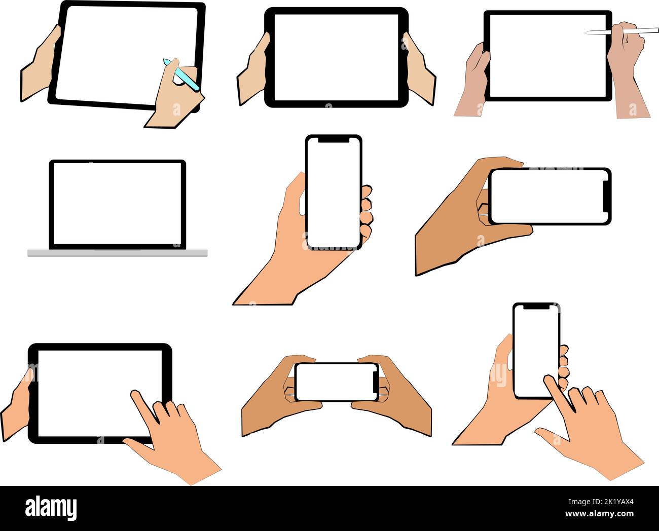 hand hold mobile mockups illustration set in vector format Stock Vector ...
