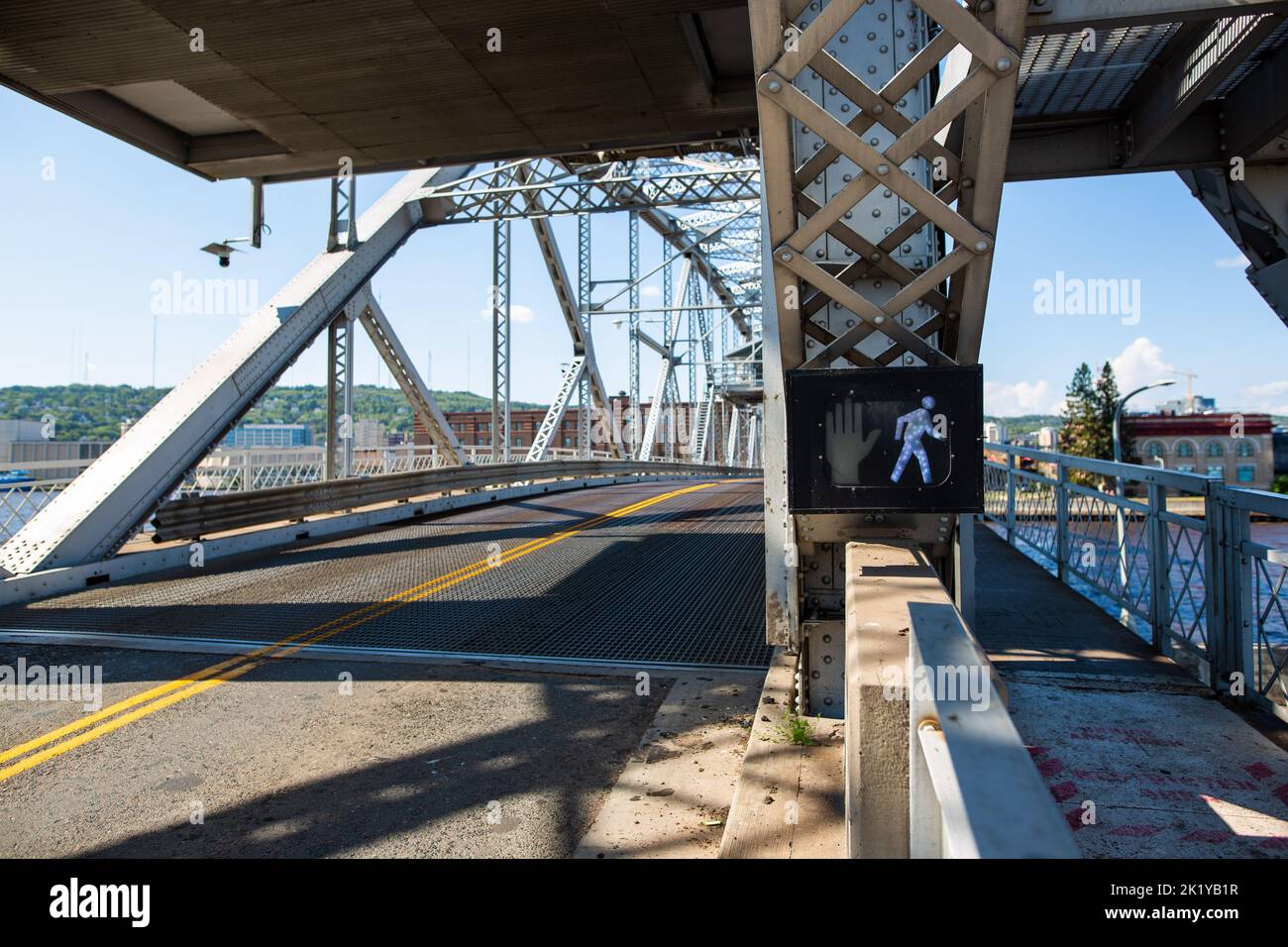 The Duluth Aerial lift bridge and a sidewalk for pedestrians Stock ...