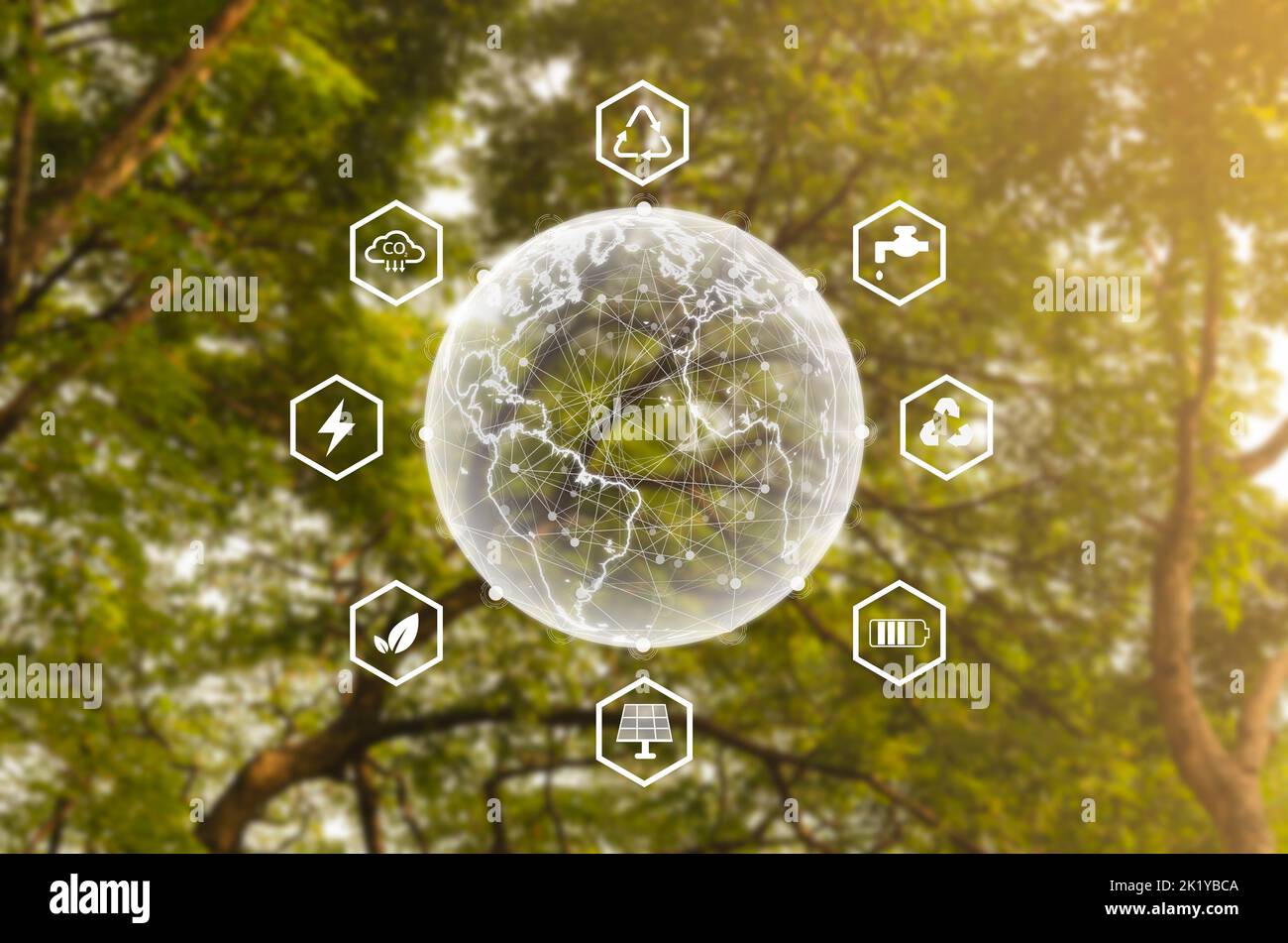 Global symbol eco Sustainable business on network connection on green ...