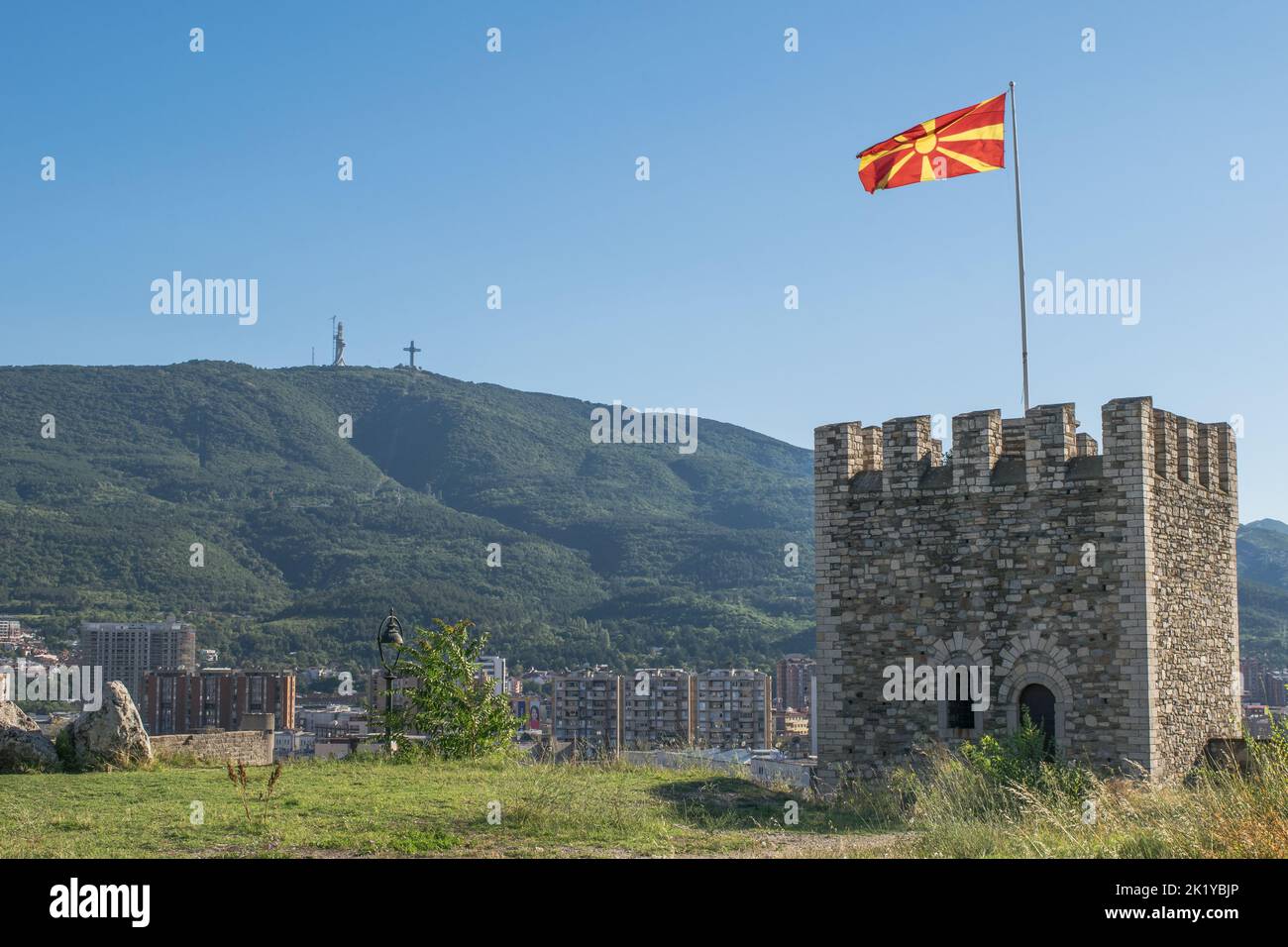 The defensive walls and towers along Kale Fortress or Skopje Fortress ...