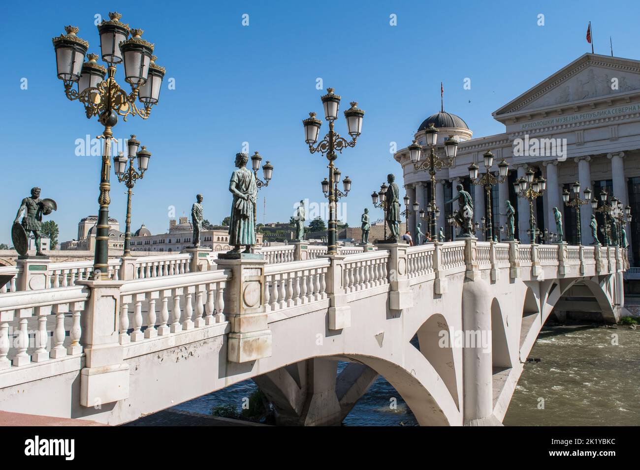 Statues decorating the Bridge of Civilisations, in front of Archaeology ...