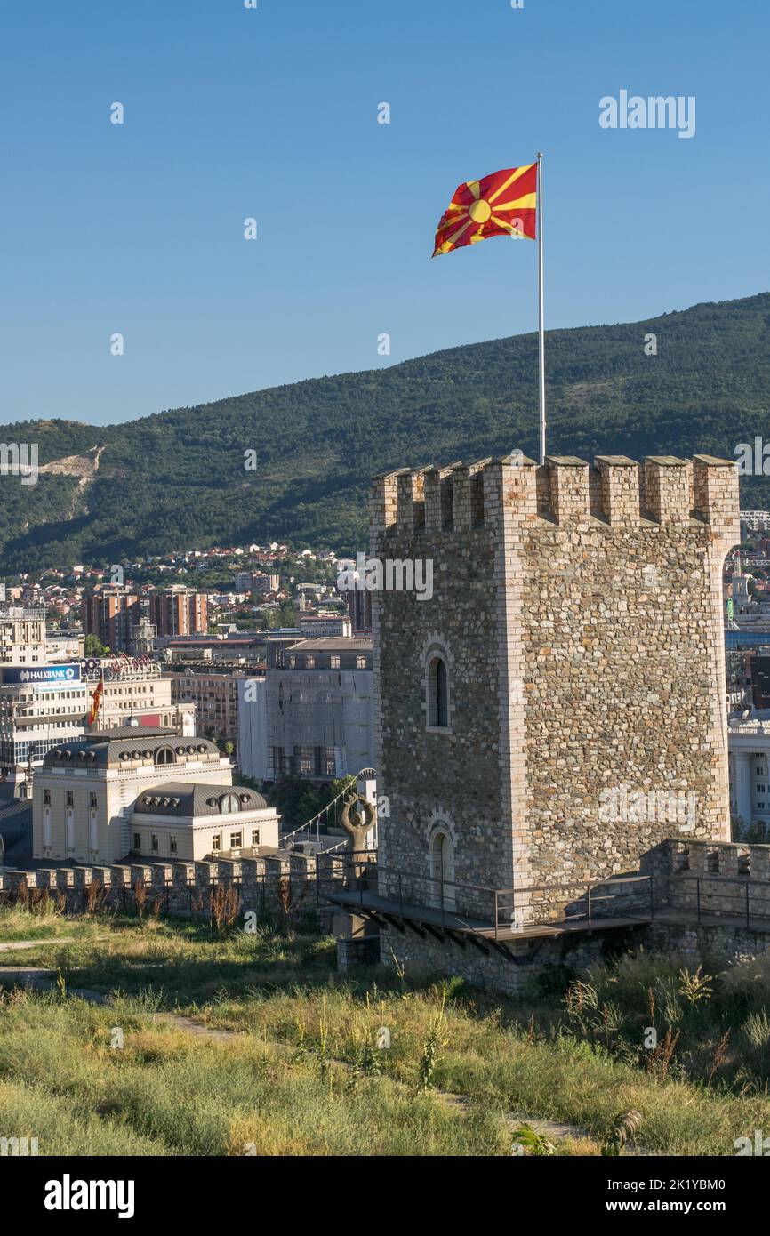 The defensive walls and towers along Kale Fortress or Skopje Fortress ...