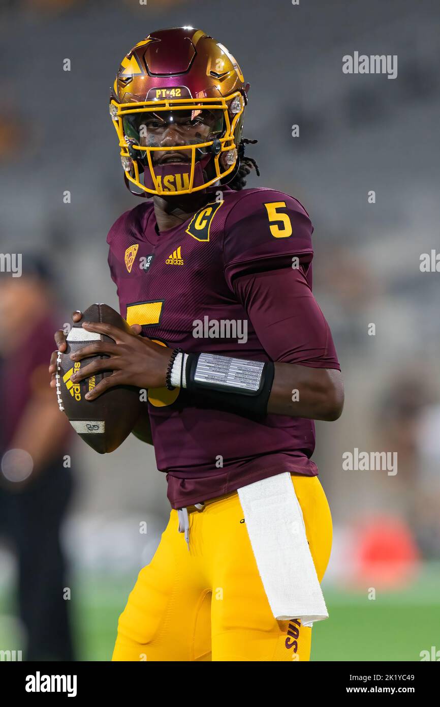 Arizona State Sun Devils quarterback Emory Jones (5) warms up pregame ...