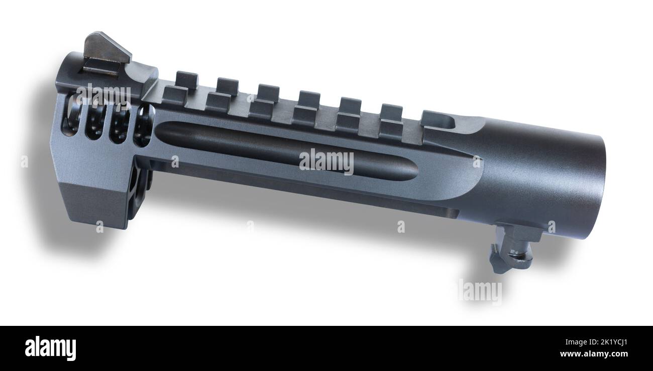 Barrel and slide with front sight from a very large semi-automatic ...