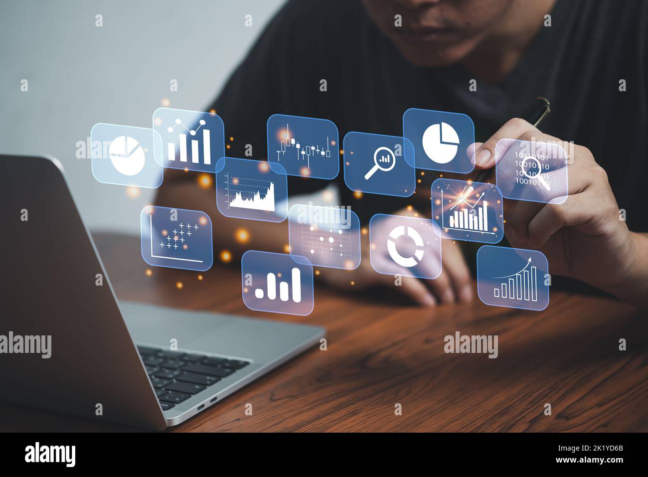 Big data analytics BI intelligence business concept with chart and graph icons on interface and ...