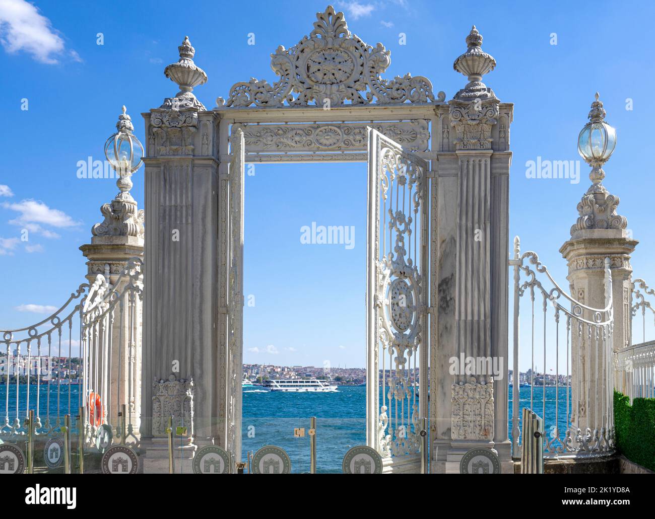 Dolmabahce Palace door to the Bosporus in Istanbul, Turkey Stock Photo ...