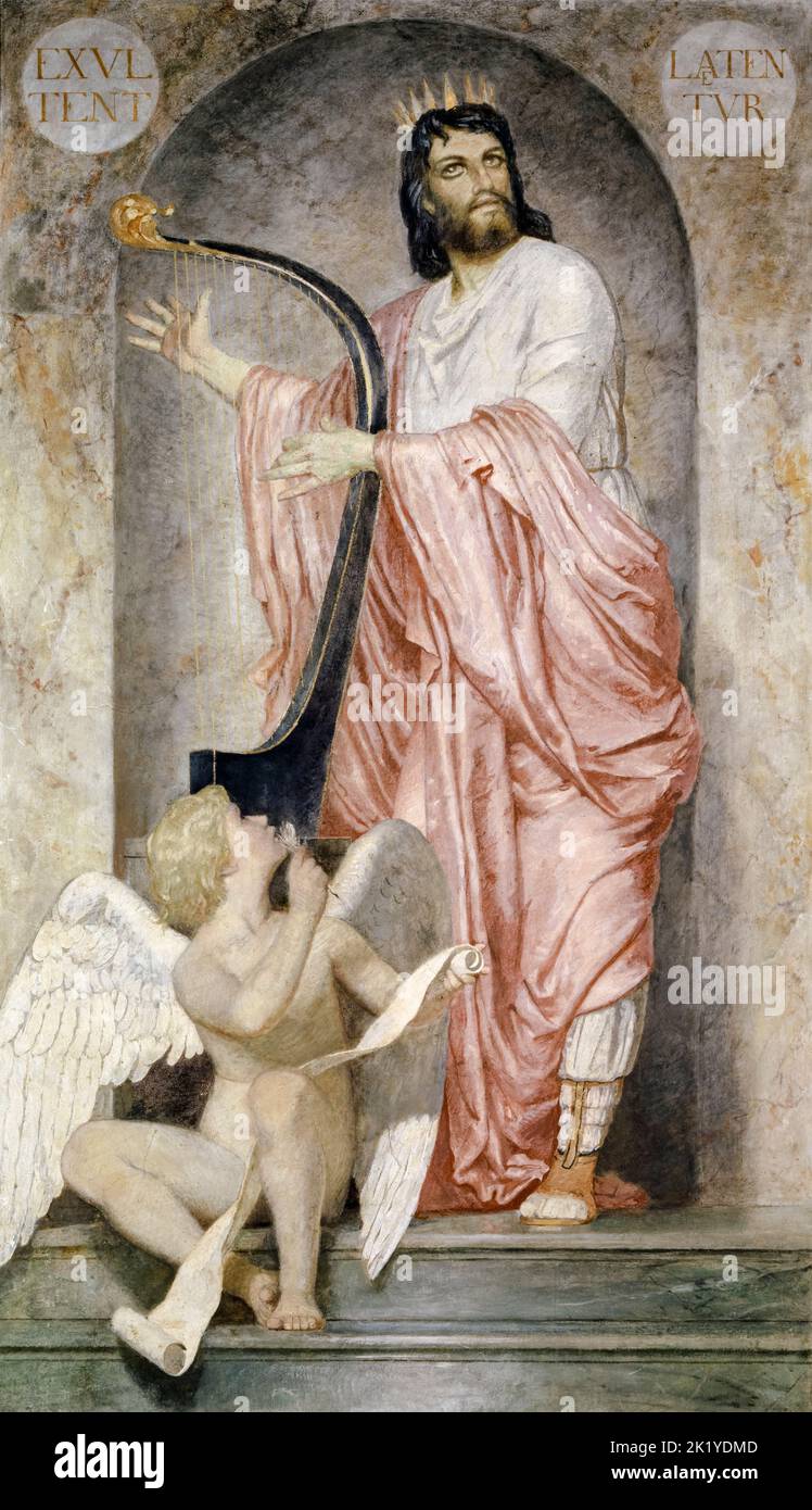 King David (with a harp), painting in fresco transferred to canvas by ...