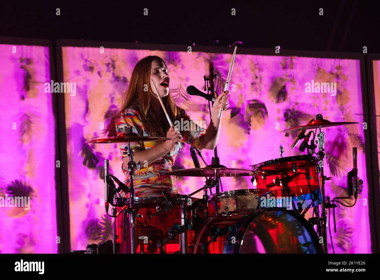 Anna Prior drummer of Metronomy on the Mountain Stage, Day One of the ...