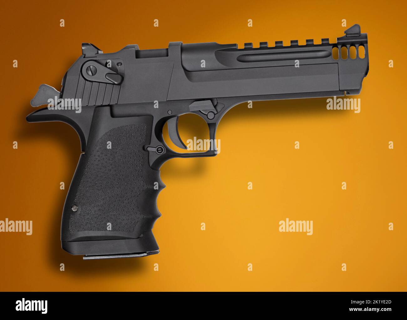 Semi-automatic pisol on a brown background with drop shadow Stock Photo ...