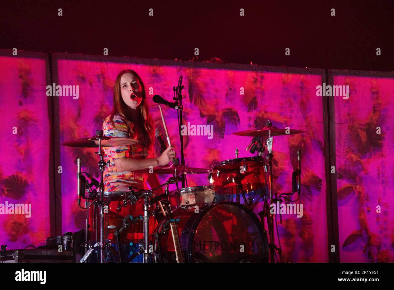 Anna Prior drummer of Metronomy on the Mountain Stage, Day One of the ...