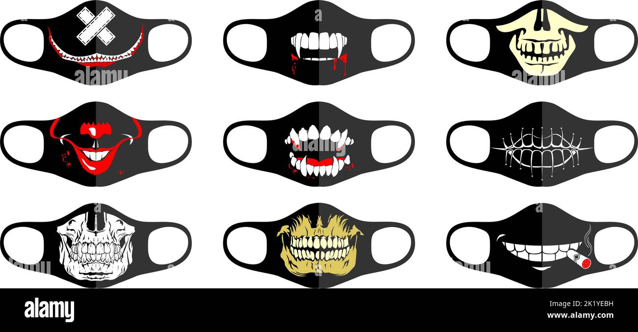 Cloth protective face mask set. Monster scary face for halloween party ...