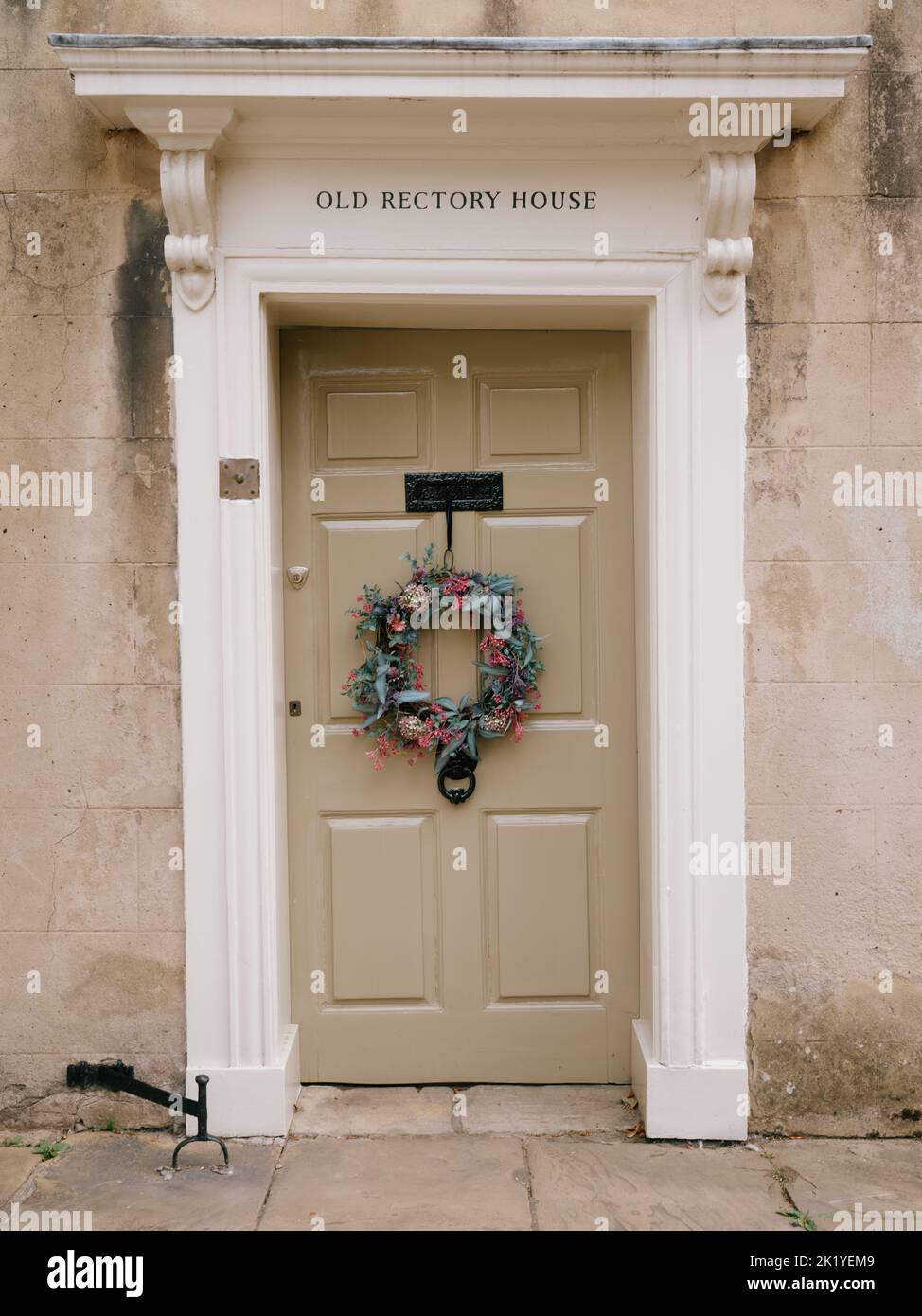 Old Rectory House door with a wreath decoration in York, North ...