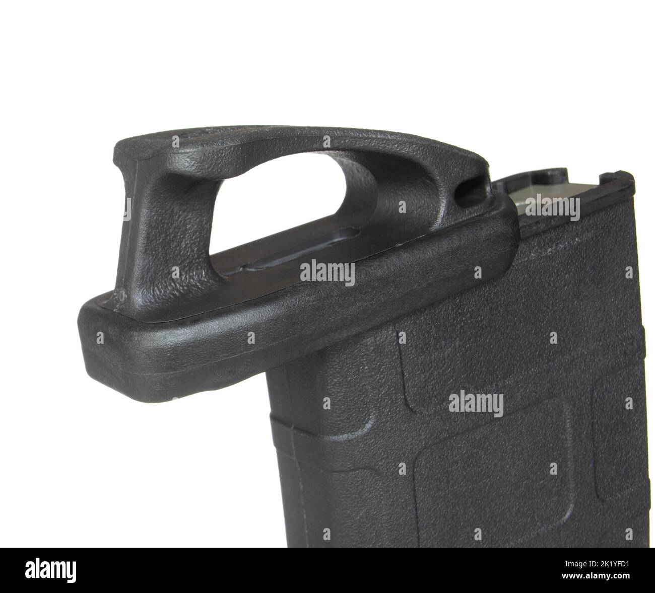 Bottom plate sliding onto an AR-15 magazine isolated on a white ...