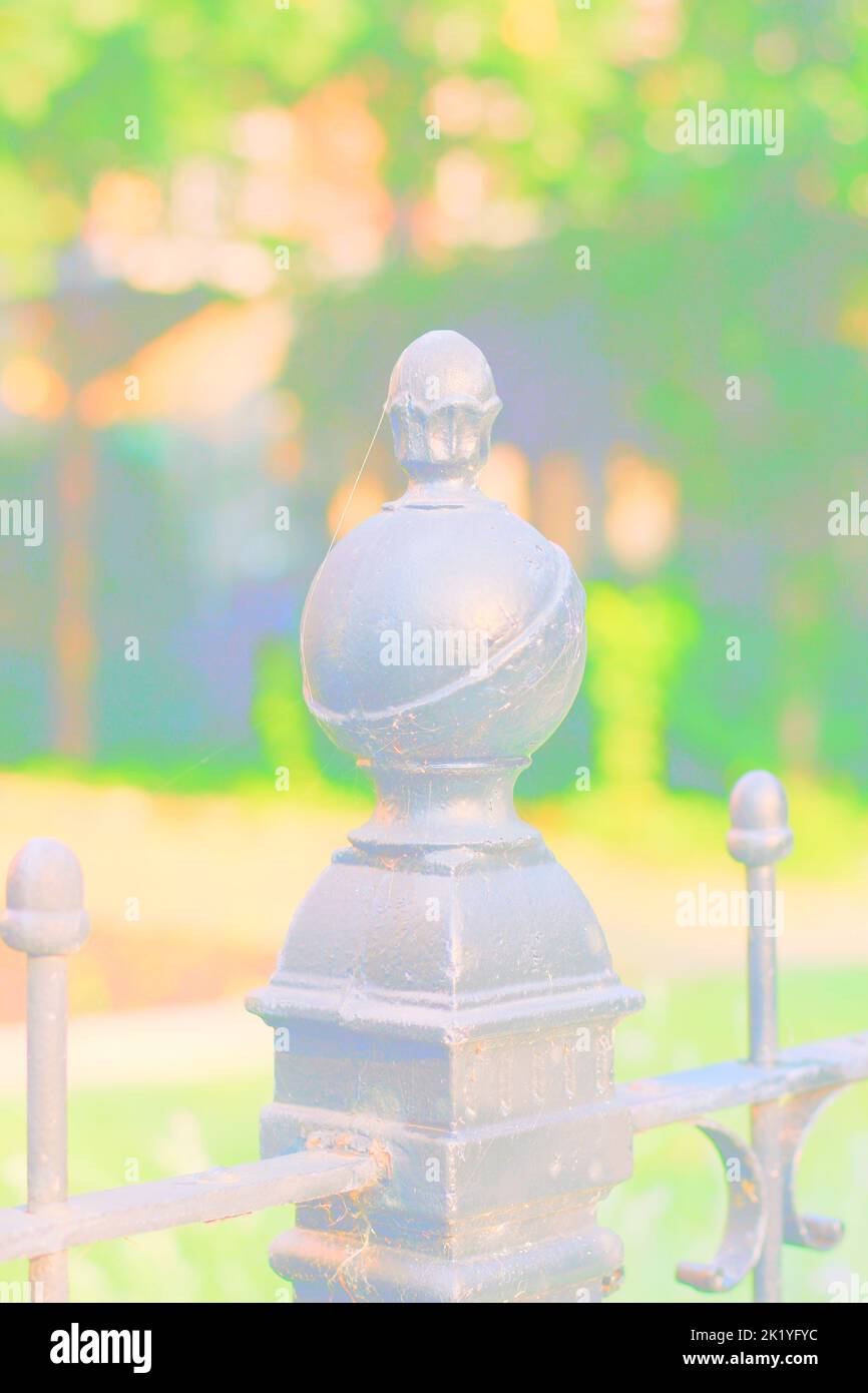 Decorative metal iron gate in a bright faded background illustration ...