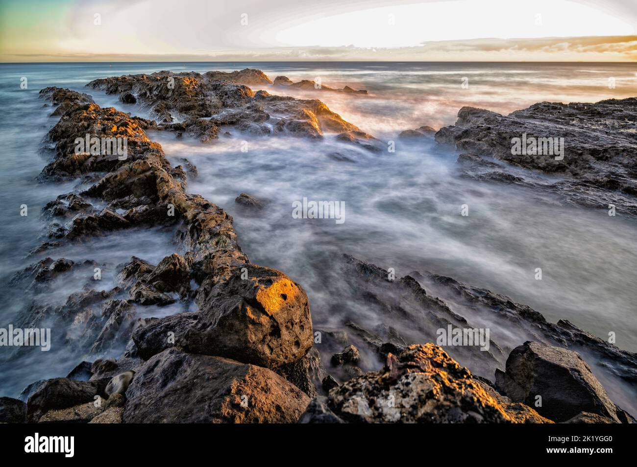 A scenic shot of a rocky beach at Snapper Rocks in Gold Coast ...
