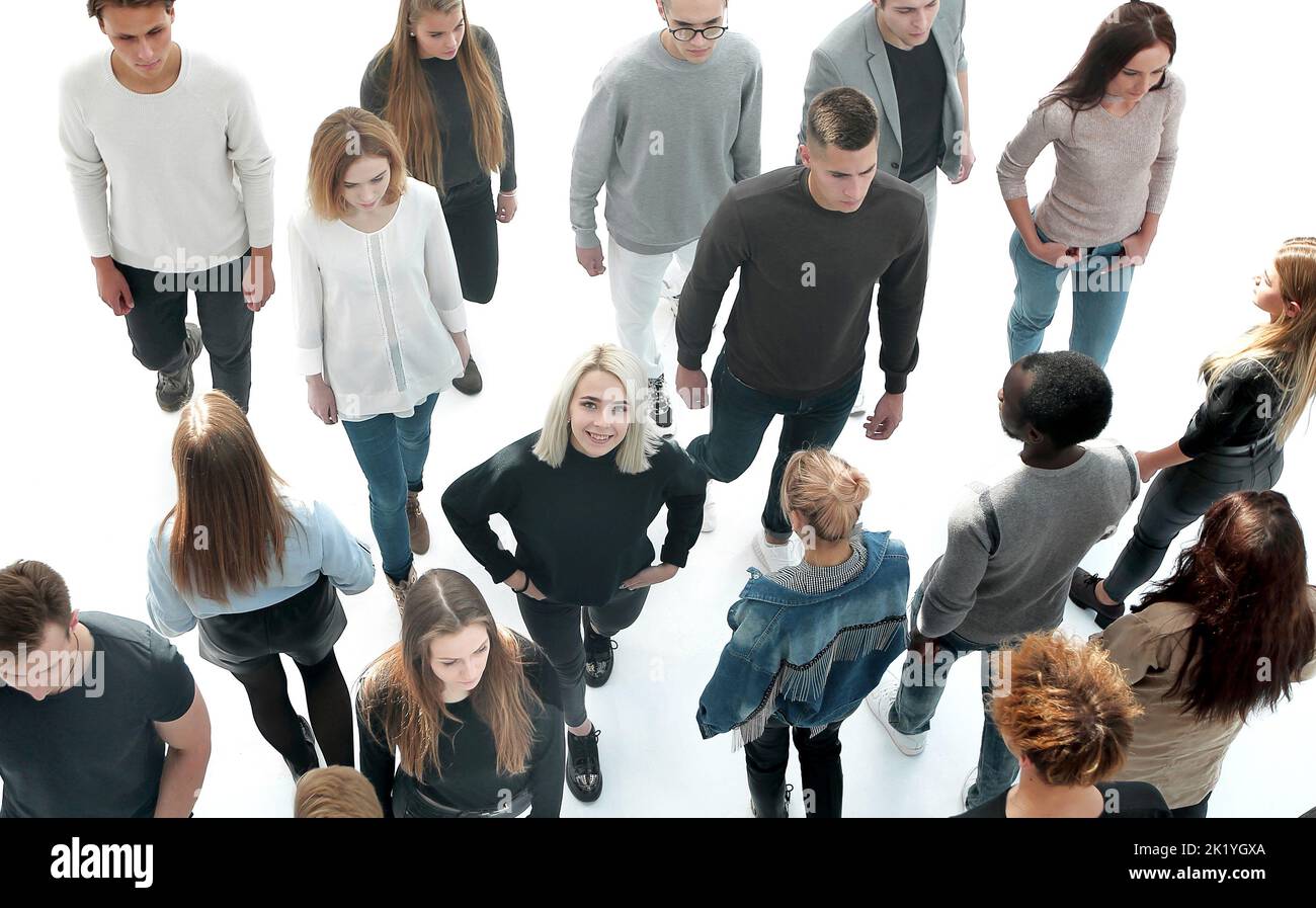 top view . young people moving in opposite directions Stock Photo - Alamy