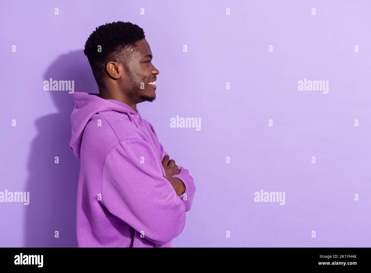 Profile side view portrait of attractive cheerful content guy folded ...