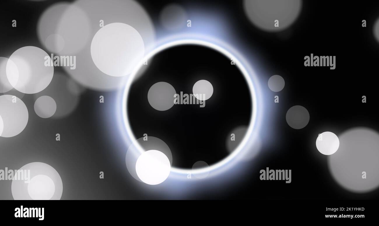 Images of moving lights and white shapes over black background Stock ...