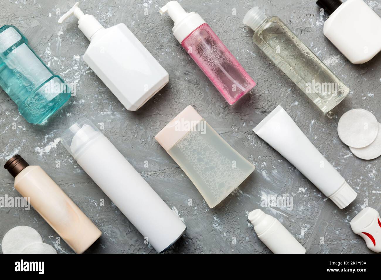 Mockup for bathing products top view flat lay, spa razor, toothpaste ...