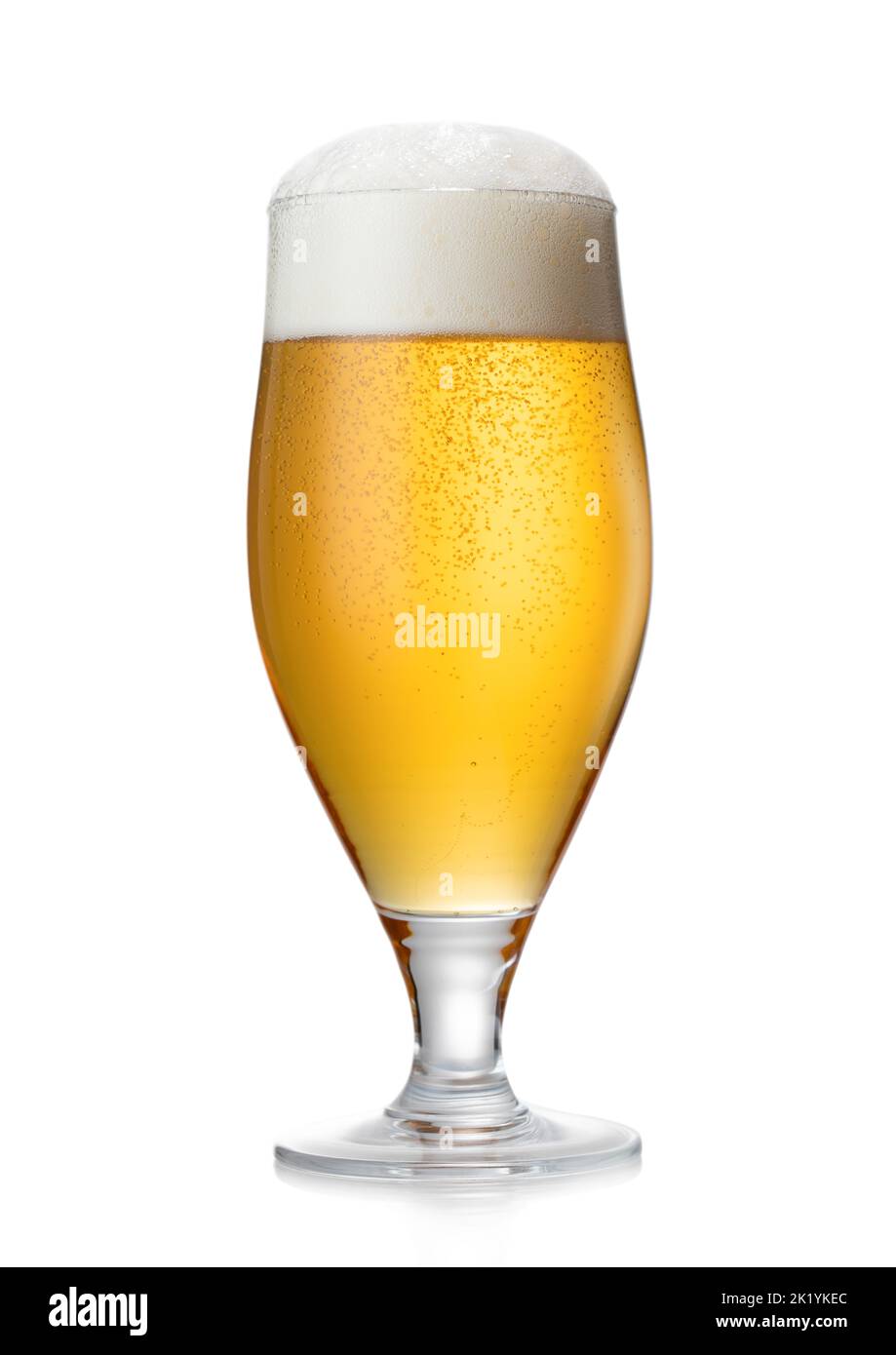 Glass of lager draught beer with foam and bubbles on white Stock Photo ...