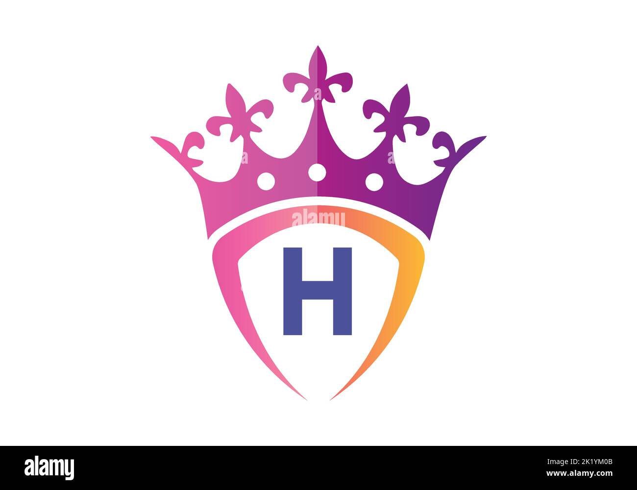Letter H monogram alphabet With Shield And Crown Logo Template Stock ...