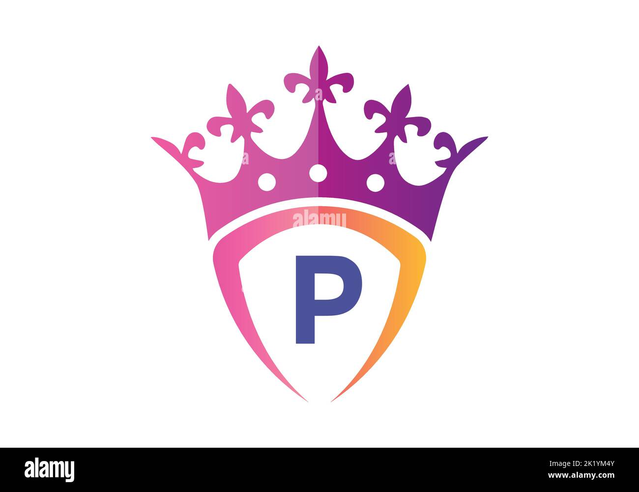 Letter P monogram alphabet With Shield And Crown Logo Template Stock ...