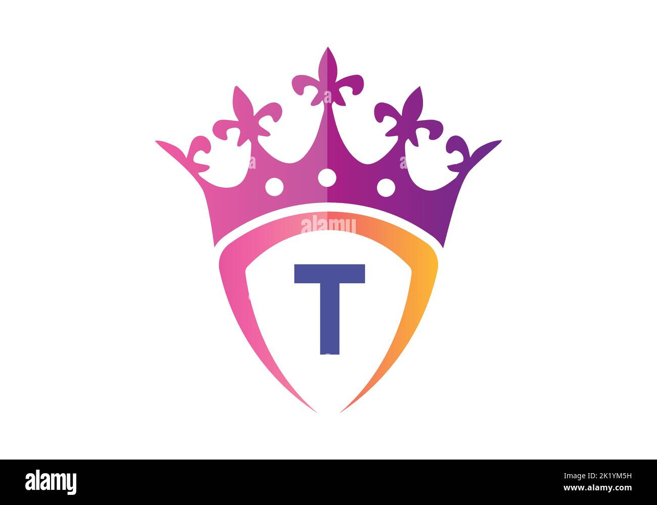 Letter T monogram alphabet With Shield And Crown Logo Template Stock ...