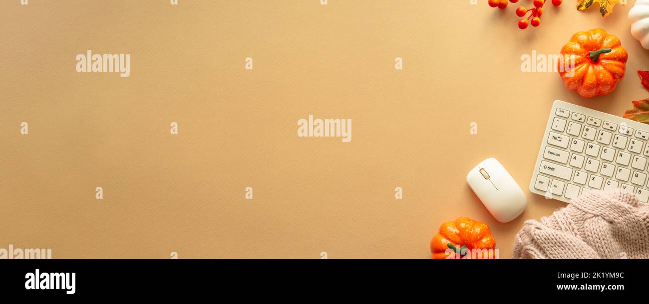 Autumn office workspace. Autumn flat lay background Stock Photo - Alamy