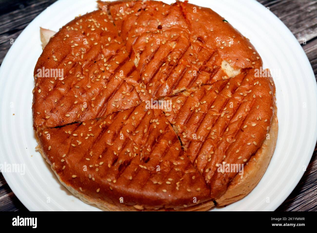 Chicken Shawarma with Mozzarella cheese pie in a bread with sesame ...
