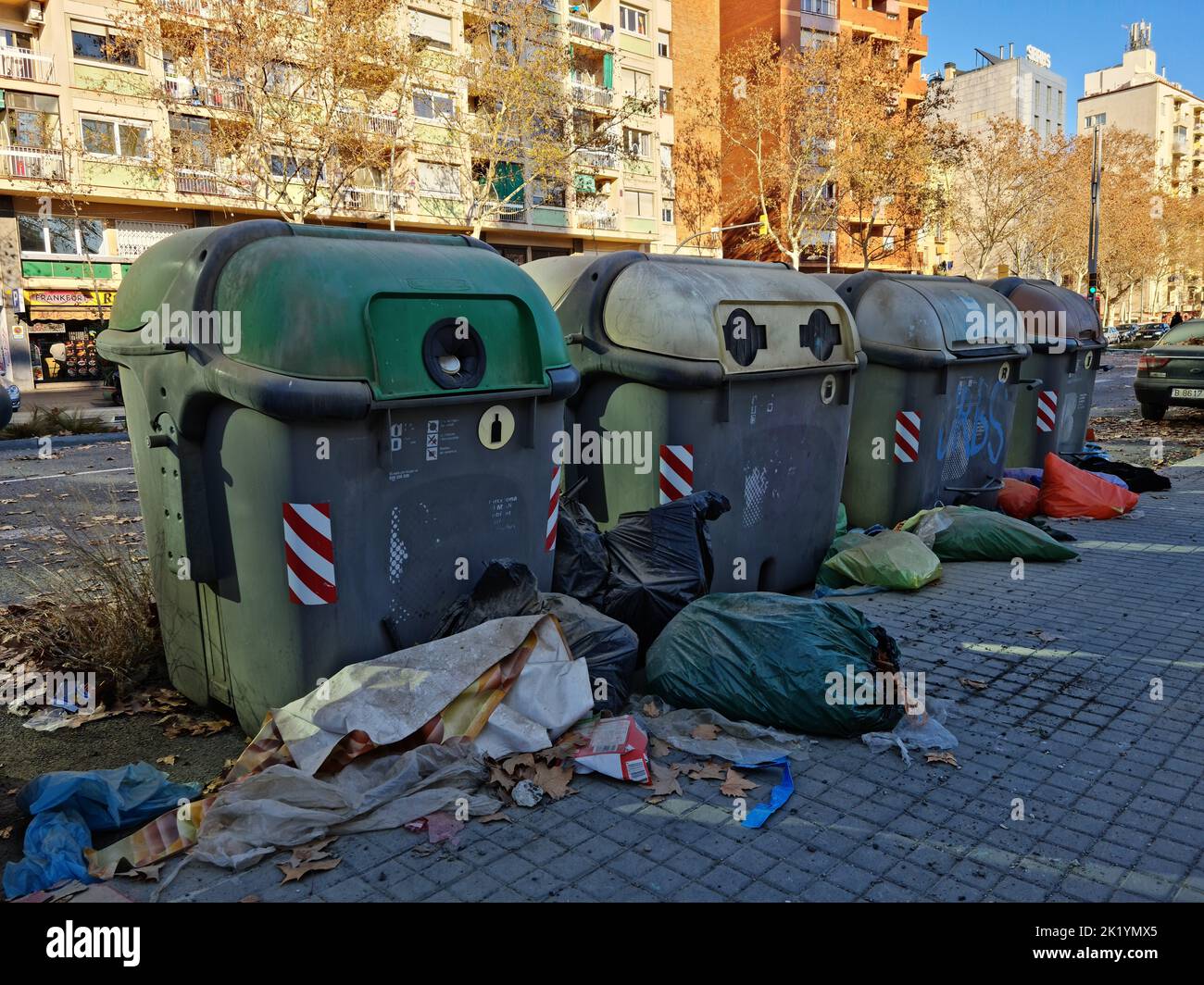 Dirty, garbage, containers, street, buildings Stock Photo - Alamy