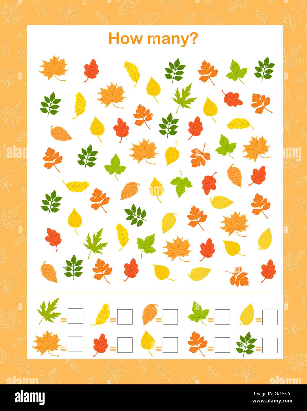 How many counting educational game for kids with autumn leaves, design ...