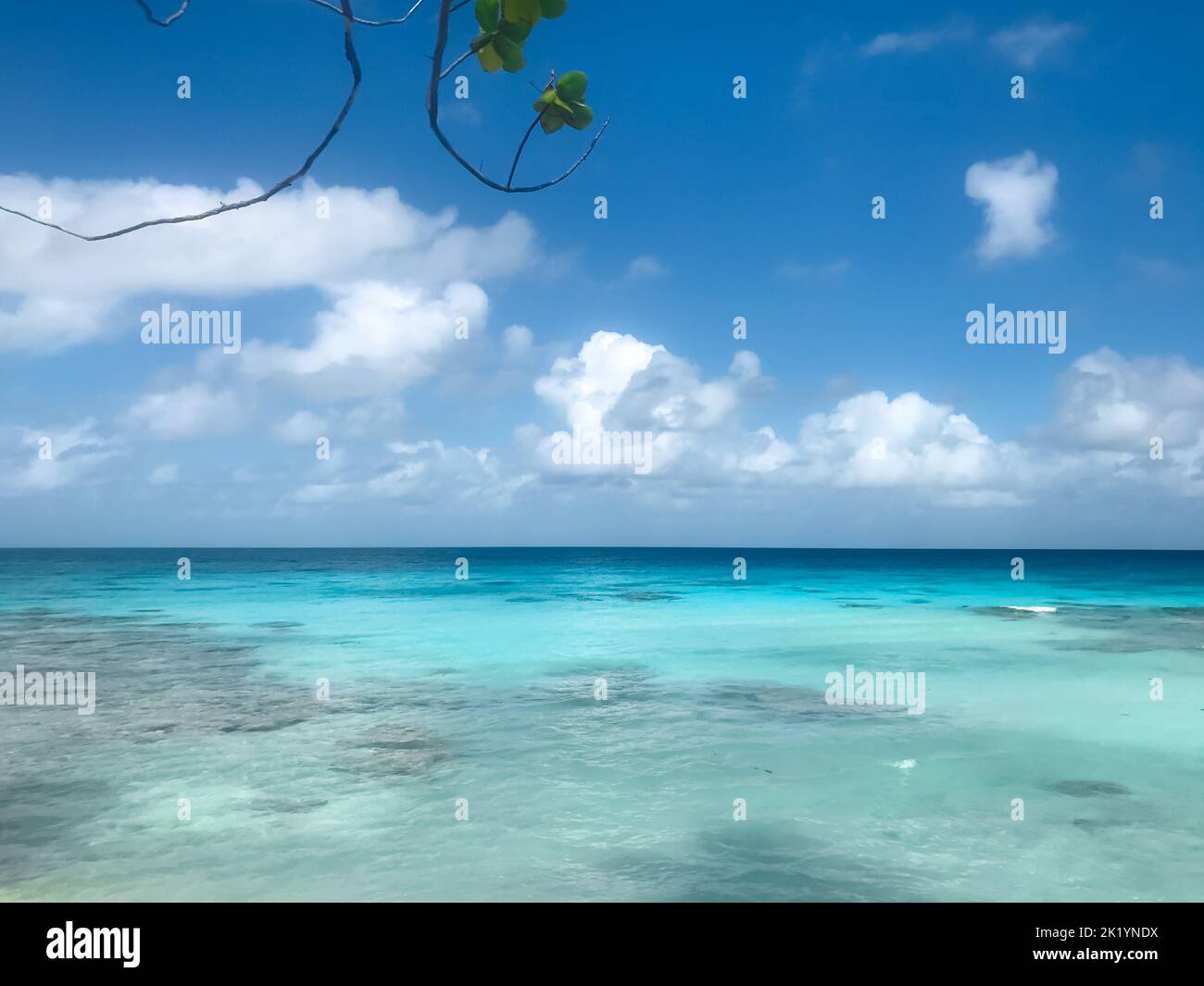 Turquoise sea water and blue sky background. Coral reef seascape ...