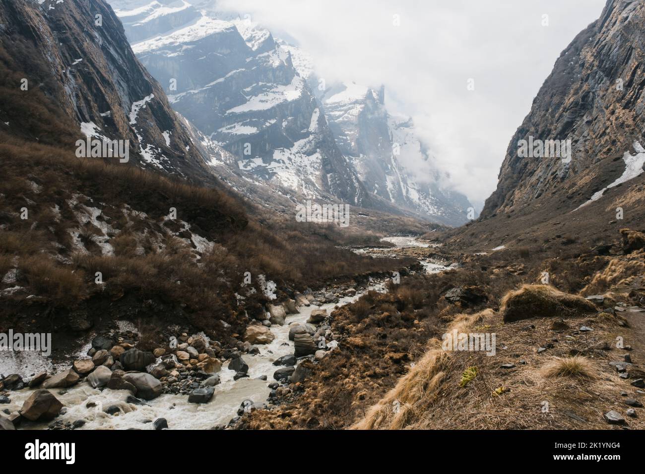 The Clouds covering the snowy peaks and rivers of the Annapurna ...