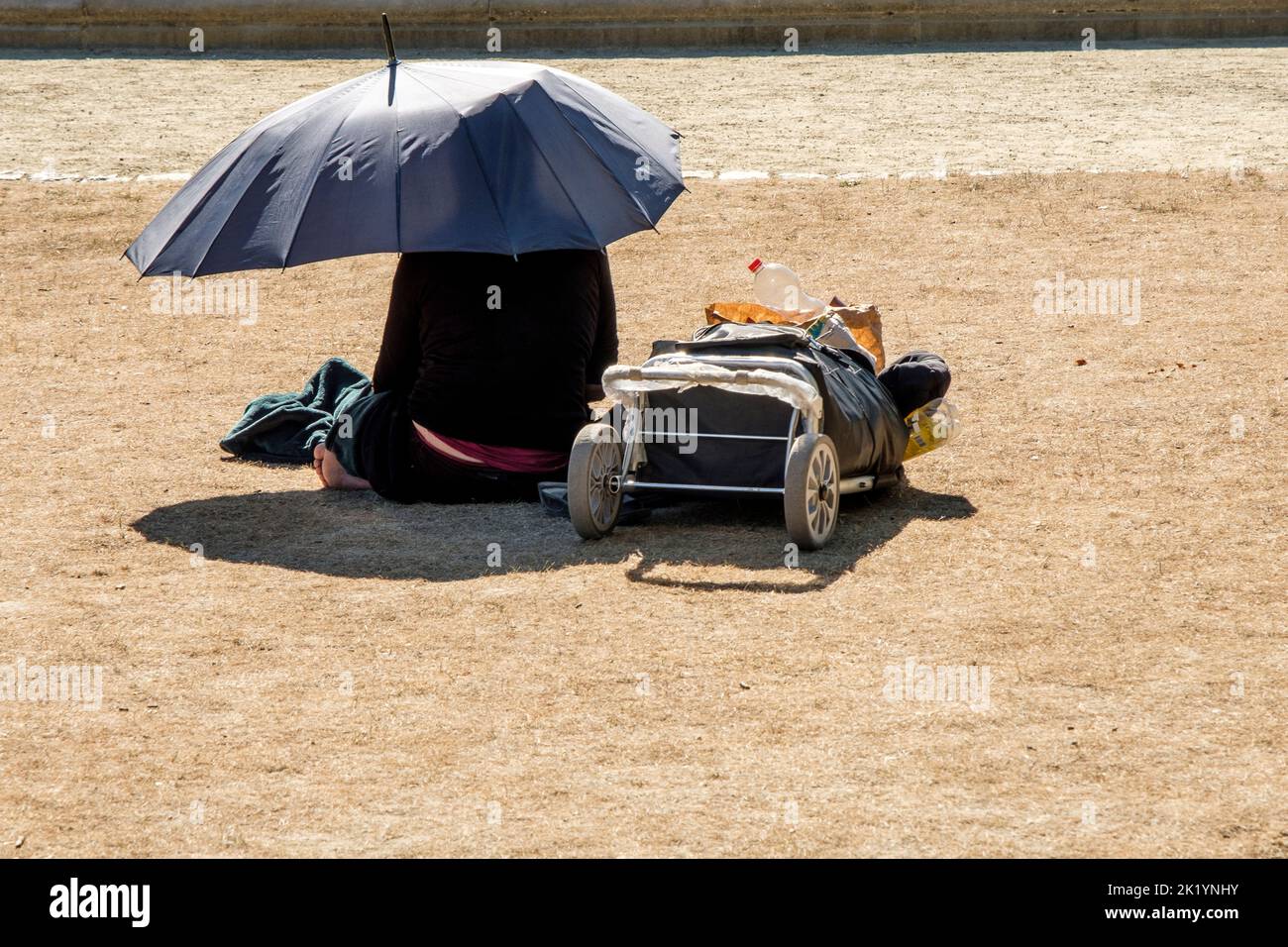 Burnt grass in a public parc due to a lack of rain and water - Person ...