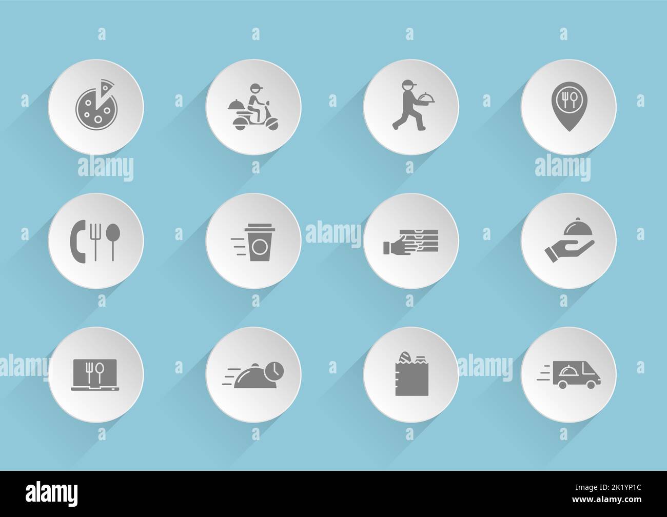 food delivery vector icons on round puffy paper circles Stock Vector ...